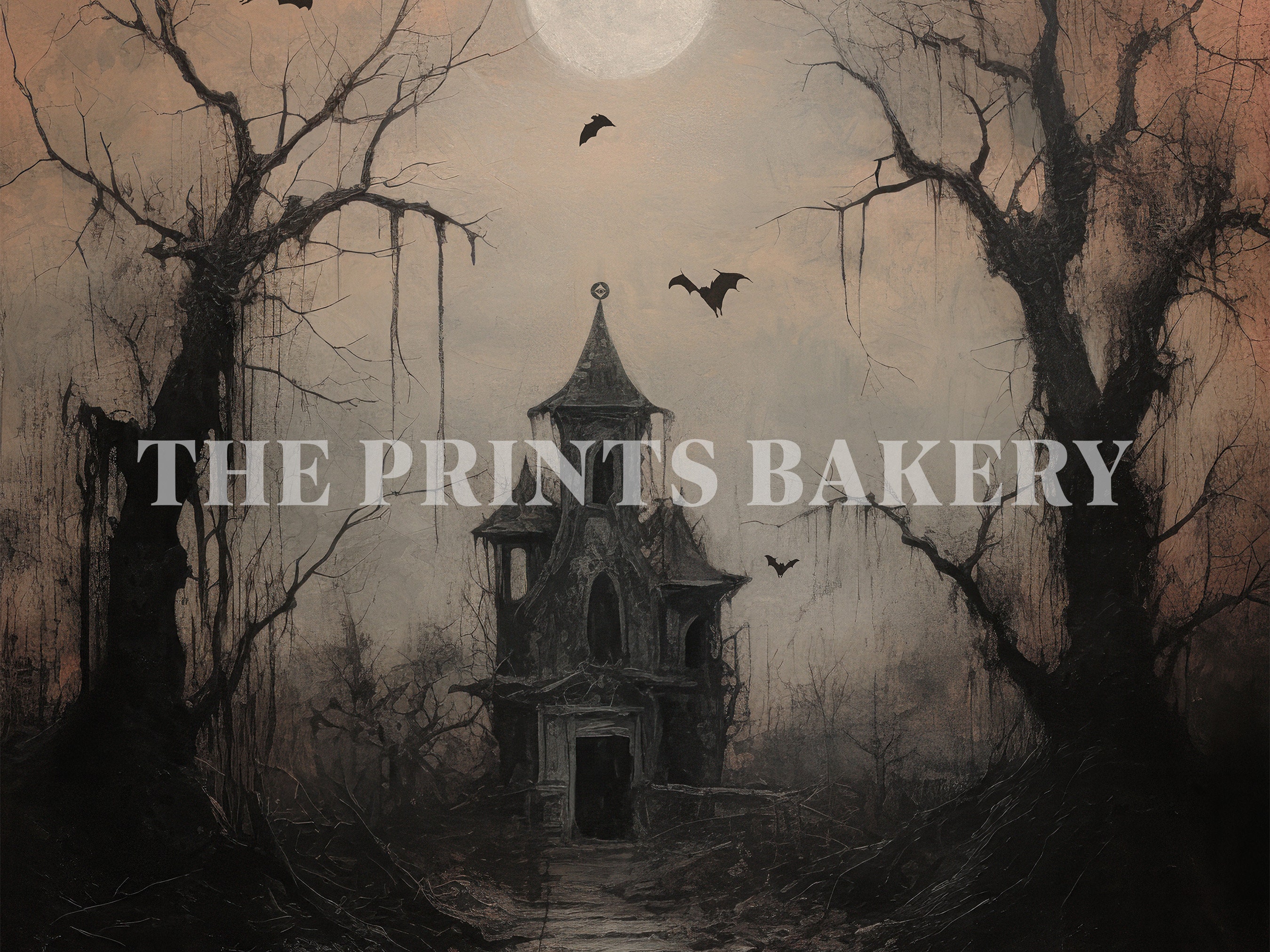 PRINTABLE Halloween Vintage Print, Haunted House Wall Art, Dark ...