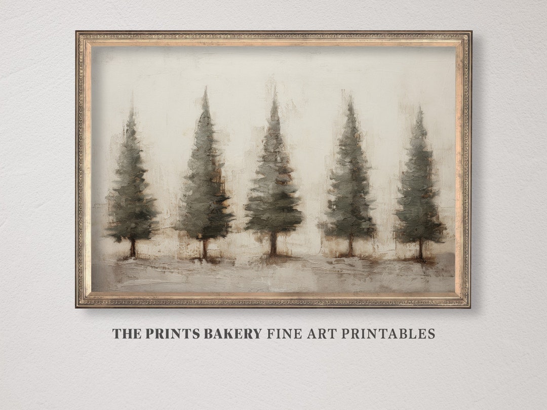 PRINTABLE Christmas Pine Trees Landscape Print, Festive Winter Holiday ...