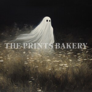 PRINTABLE Halloween Ghost Artwork, Vintage Ghost in Flower Meadow Print ...
