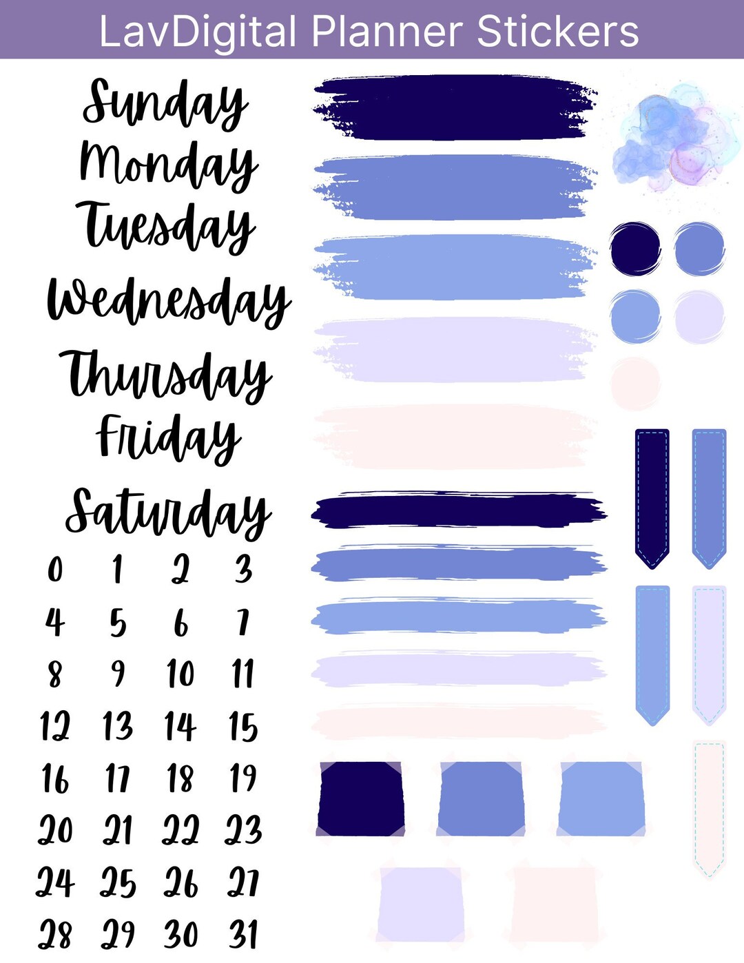 Goodnotes Digital Planner Stickers, Digital Sticker Page, Blue Digital ...