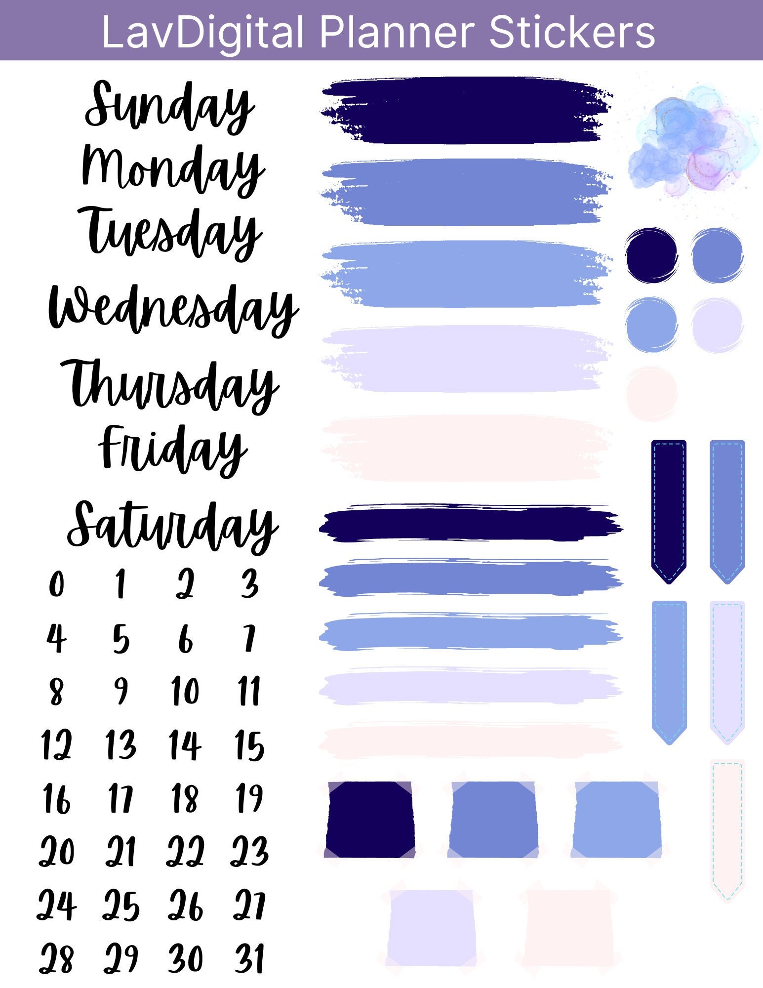 Goodnotes Digital Planner Stickers, Digital Sticker Page, Blue Digital ...