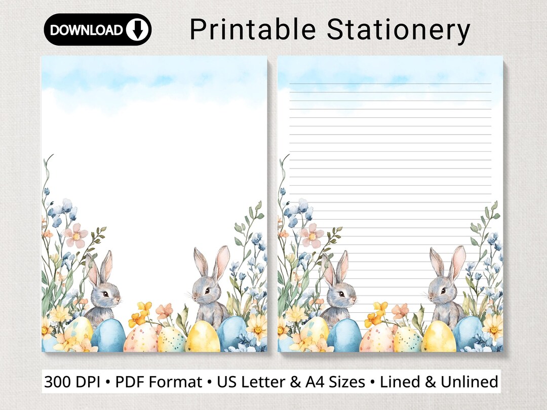 Easter Stationery, Easter Bunnies, Letter Writing Set, Lined & Unlined ...