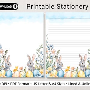 Easter Stationery, Easter Bunnies, Letter Writing Set, Lined & Unlined ...