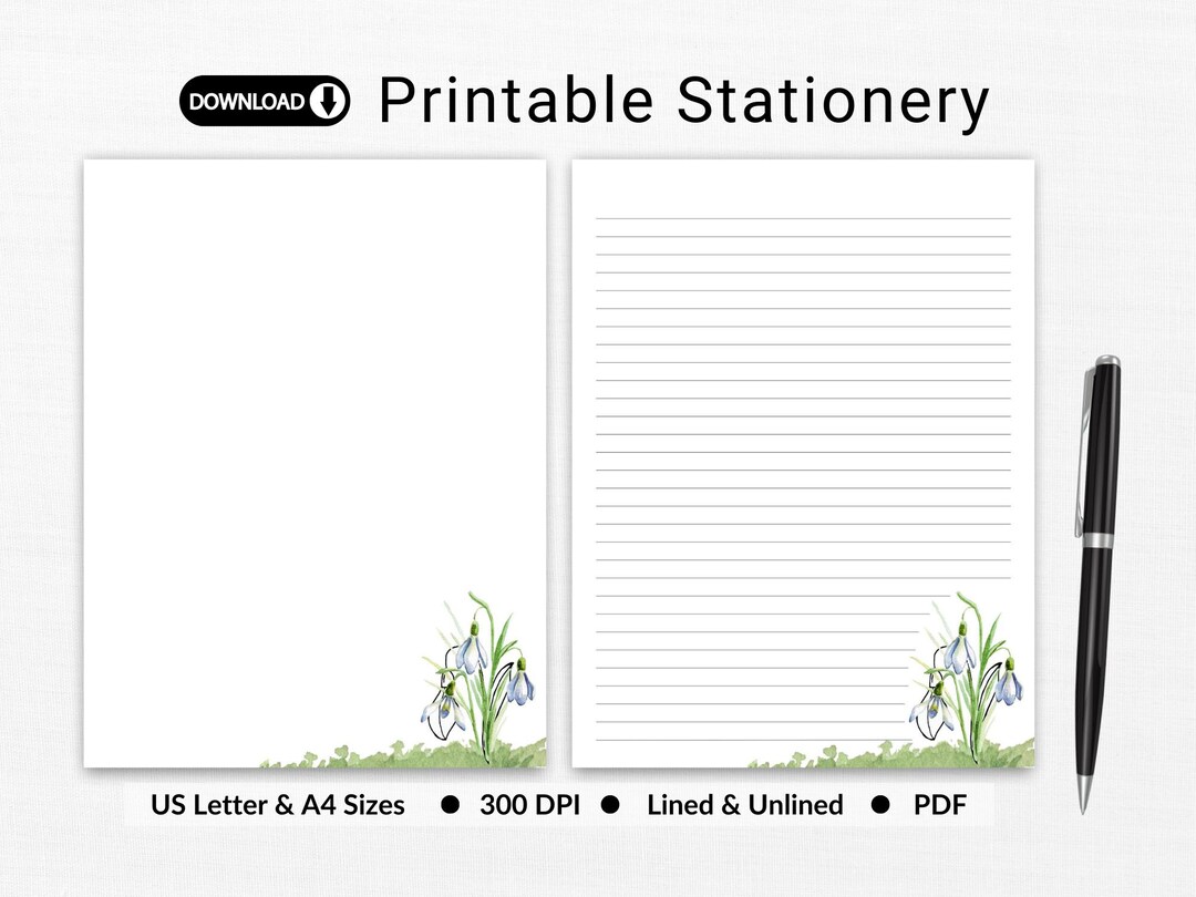 Snowdrop Flowers, Letter Writing Paper, Printable Floral Stationery, A4 ...