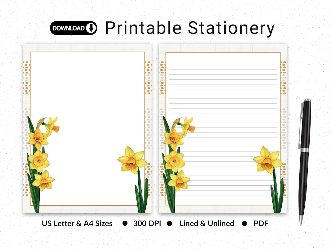 Stationery Set, Yellow Daffodil, Letter Writing Set, Digital Note ...