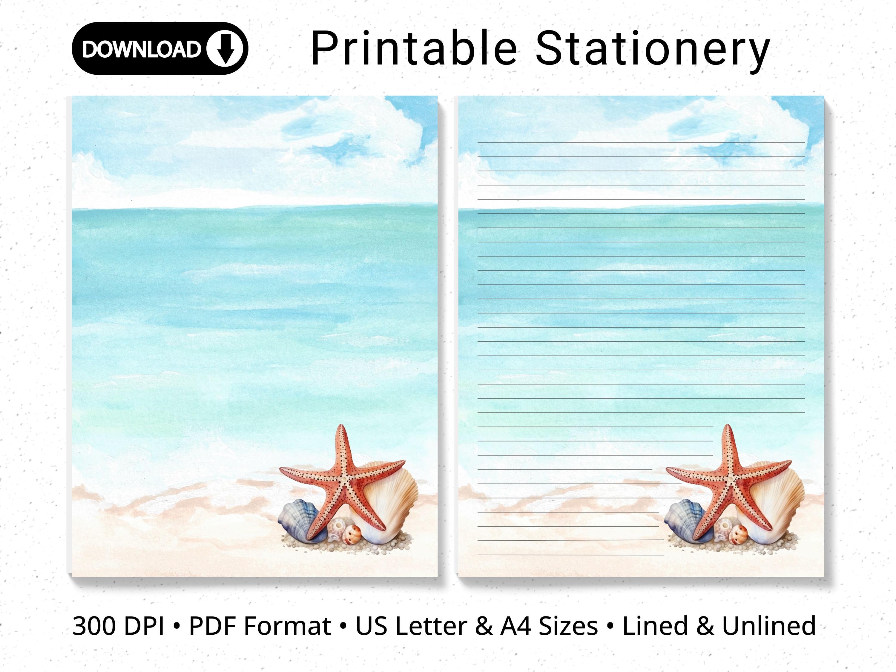 Sea and Sand, Letter Writing Paper, Tropical Beach Printable Stationery ...
