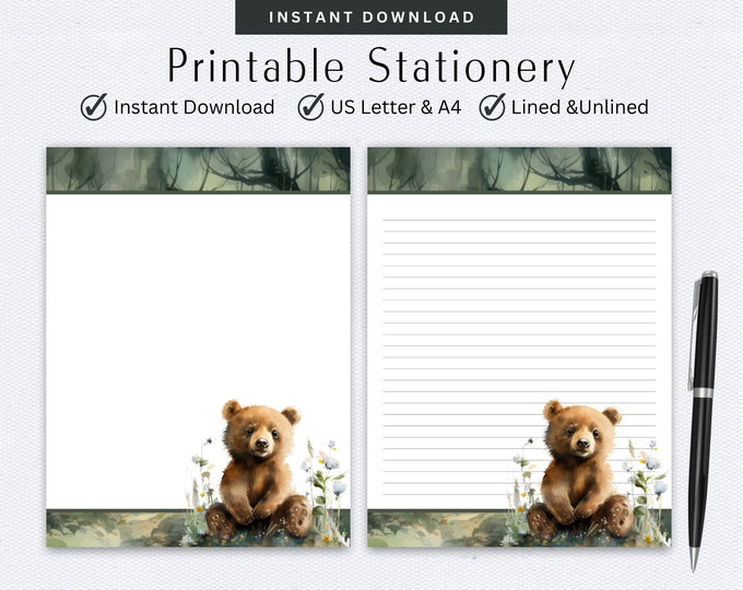 Cute Forest Animals Printable Stationery / Digital Note Paper / Instant ...