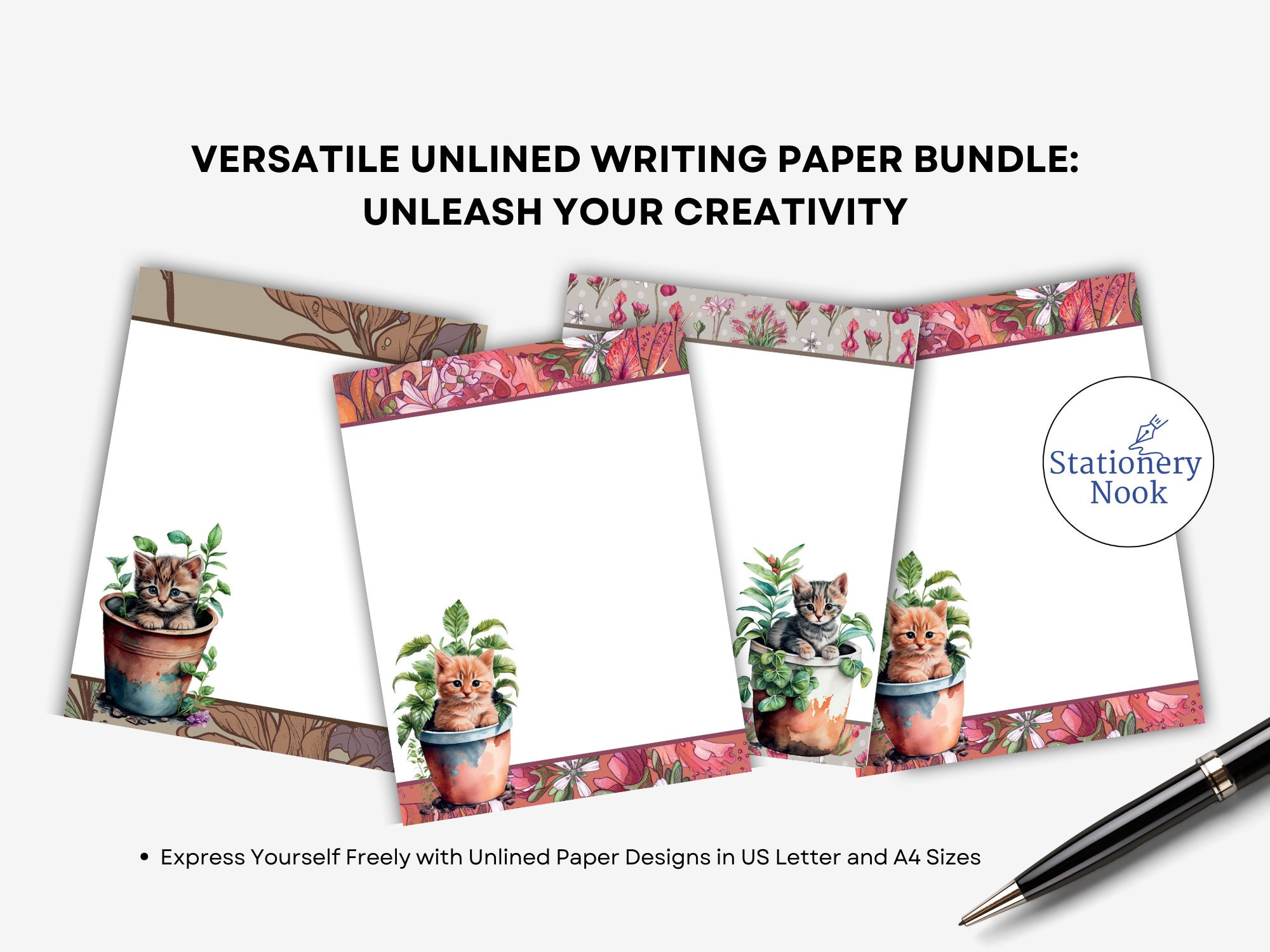 Stationery Set, Cute Cats, Letter Writing Paper, Watercolor Design ...