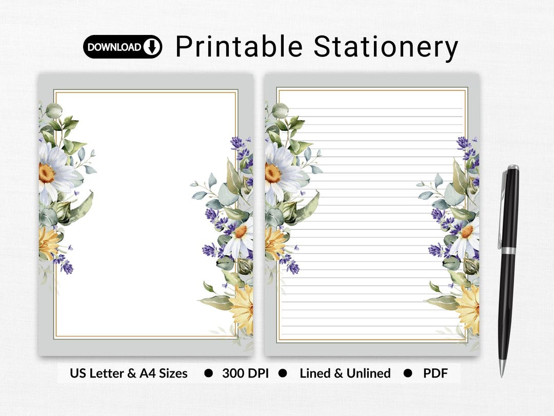 Stationery Set, Daisy Watercolor, Letter Writing Set, Floral Theme ...
