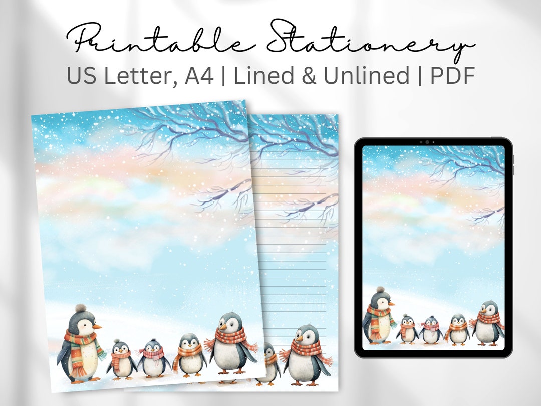 Cute Penguins Stationery Letter Writing Paper Lined & - Etsy