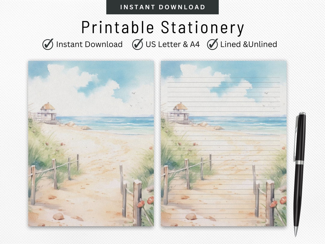 Beach Stationery, Sand Dunes, Letter Writing Set, Watercolor Design ...