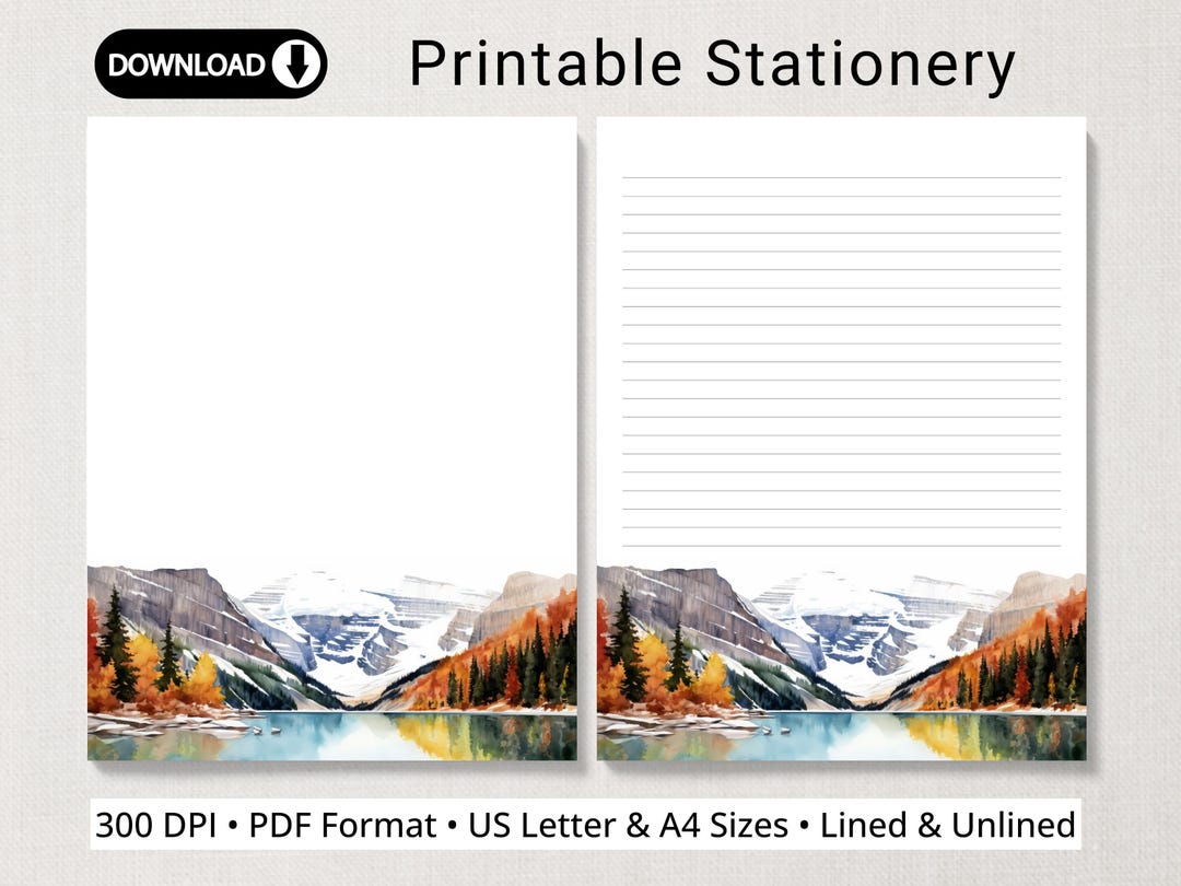 Writing Paper, Mountain Scene, Printable Nature Stationery, Lined ...