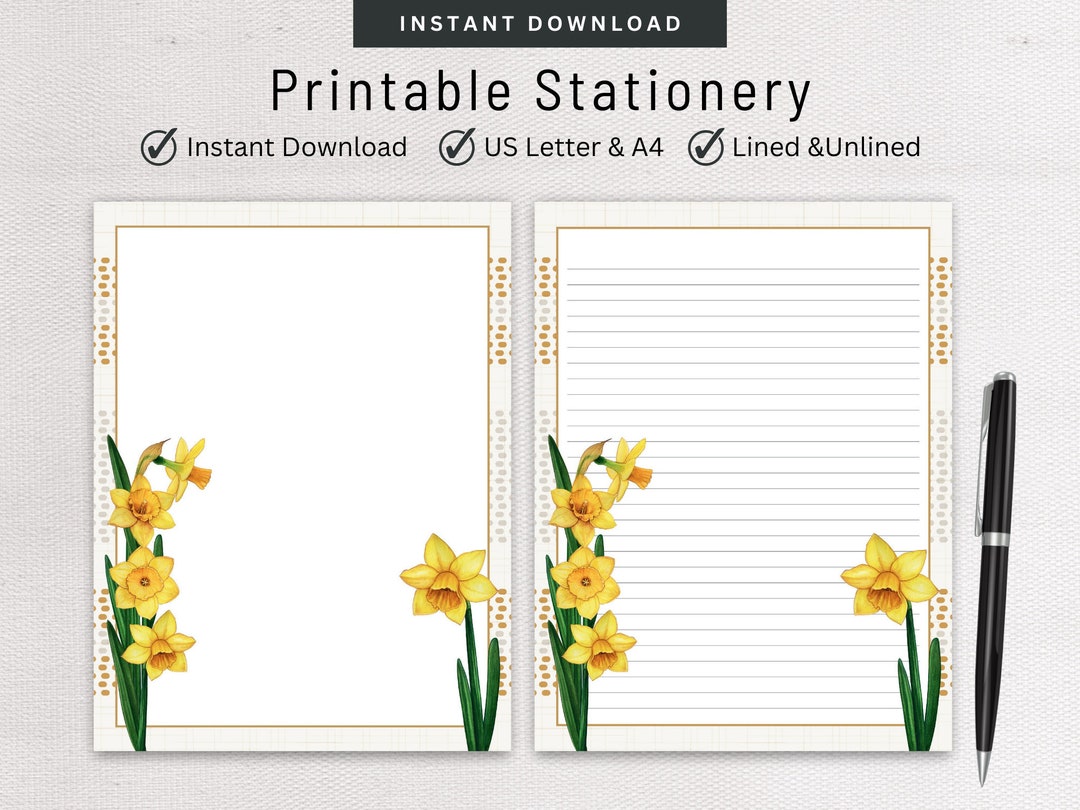 Stationery Set, Yellow Daffodils, Letter Writing Set, Digital Note ...