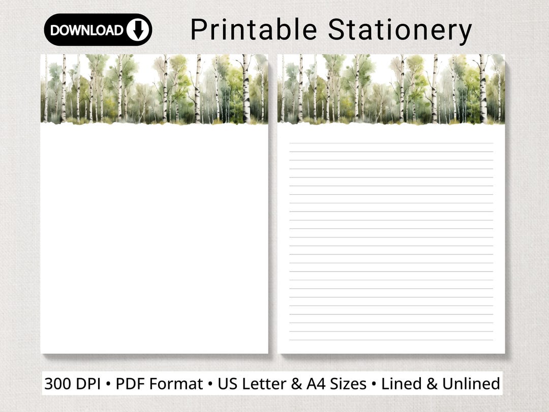 Birch Forest, Letter Writing Paper, Printable Nature Stationery, A4 ...