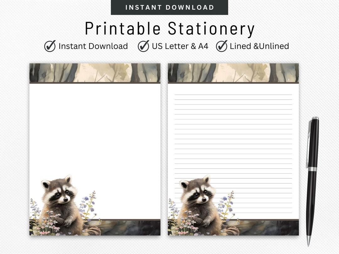 Stationery Set, Cute Raccoon, Letter Writing Set, Woodland Theme ...