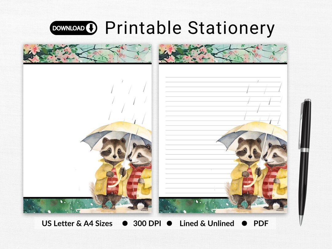 Printable Stationery With Badgers, Rainy Day Writing Paper, Pen Pal ...