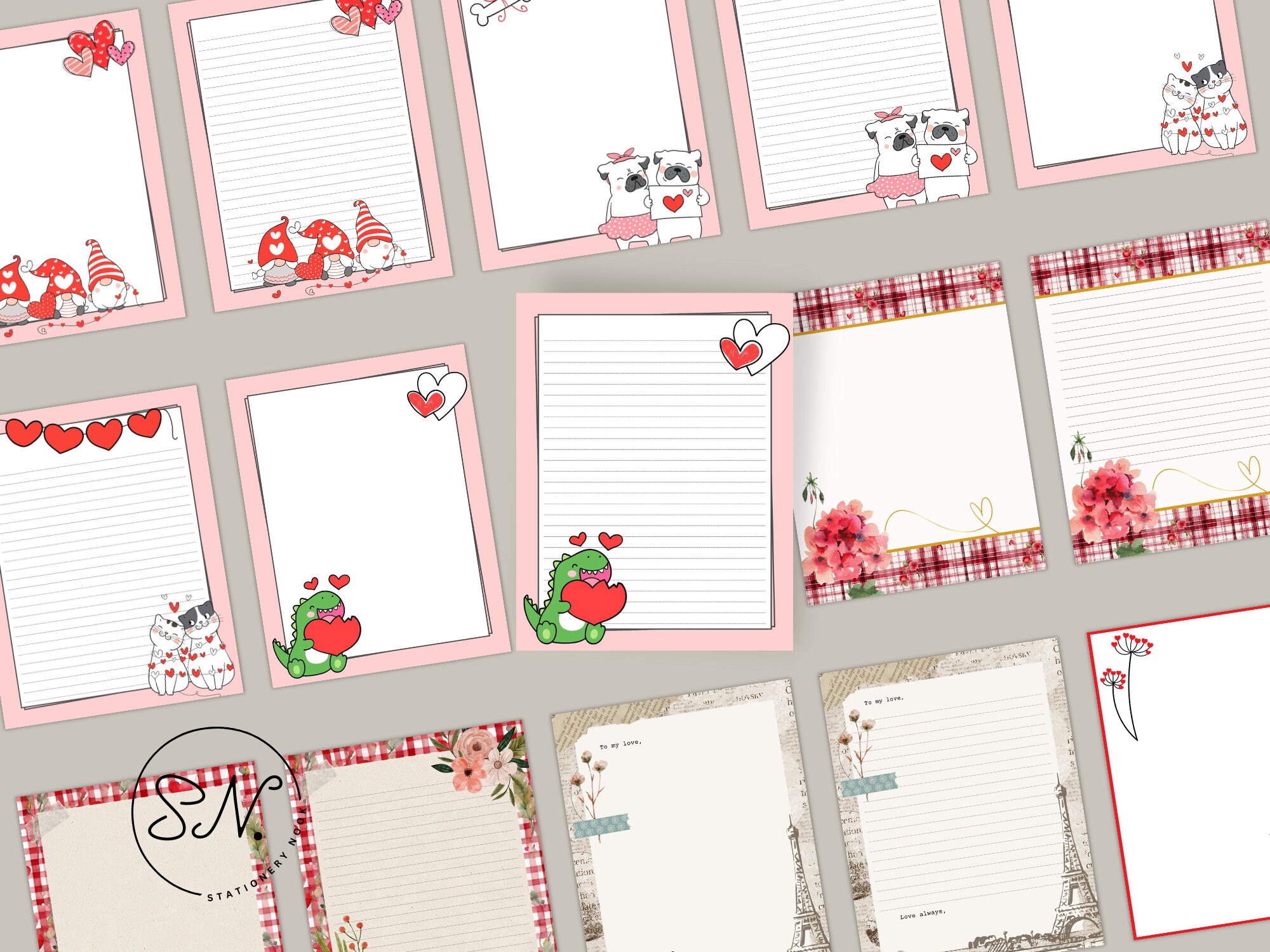 Cute Gnome Valentine Stationery, Letter Writing, Lined and Unlined Note ...