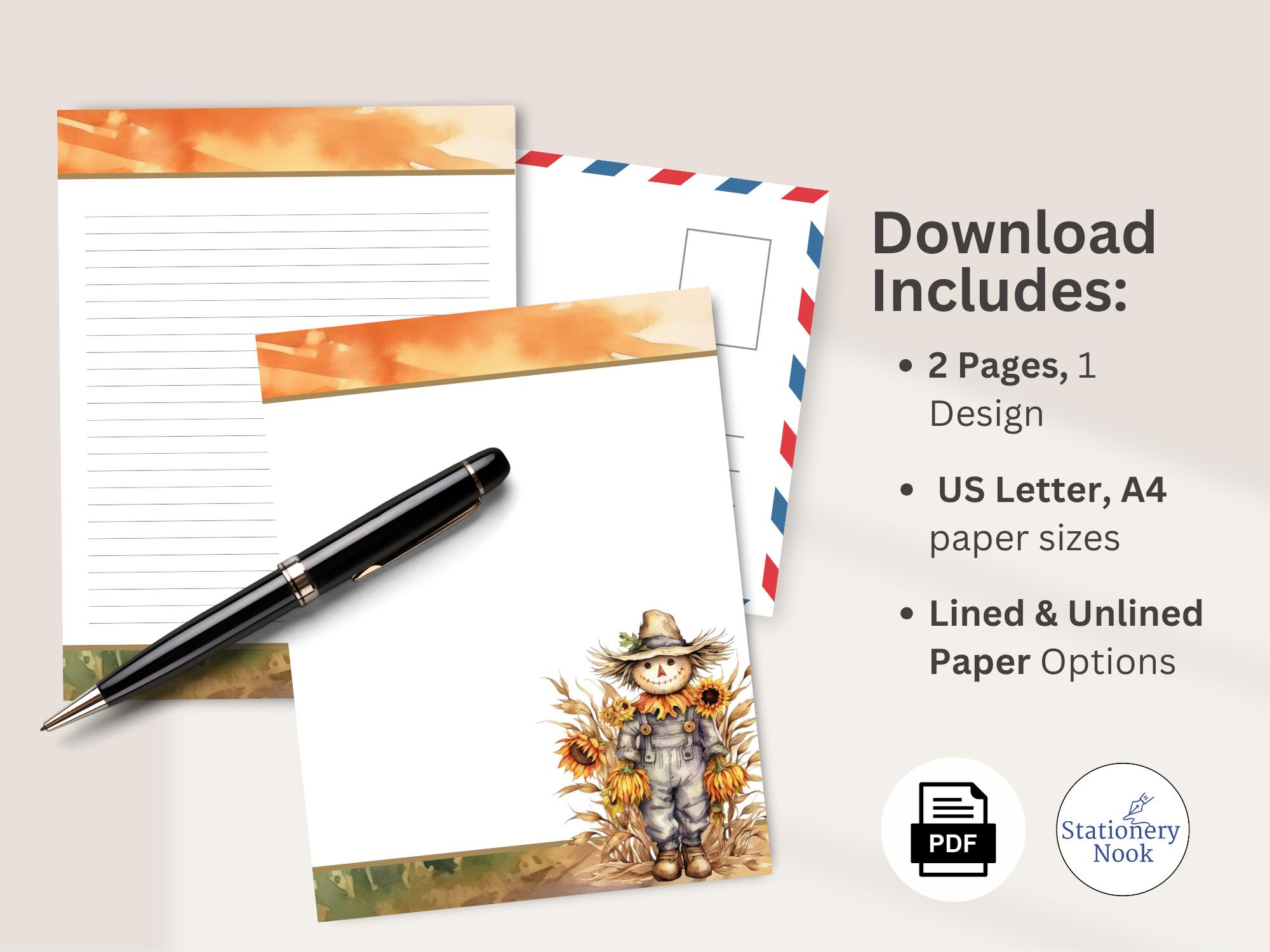 Stationery Set, Cute Scarecrow, Letter Writing Set, Watercolor Design ...