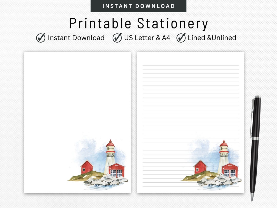 Stationery Set, Lighthouse Watercolor, Letter Writing Set, Digital Note ...