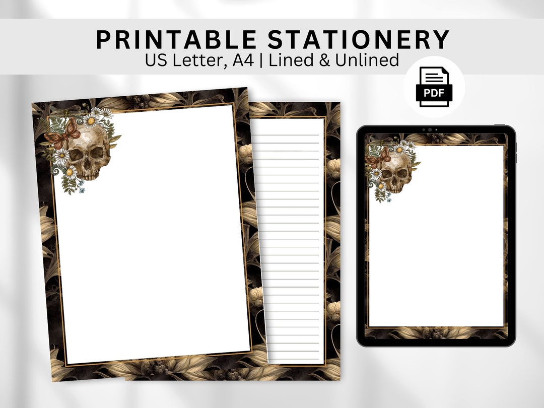Skull Stationery Dark Cottagecore Letter Writing Set Digital Note ...