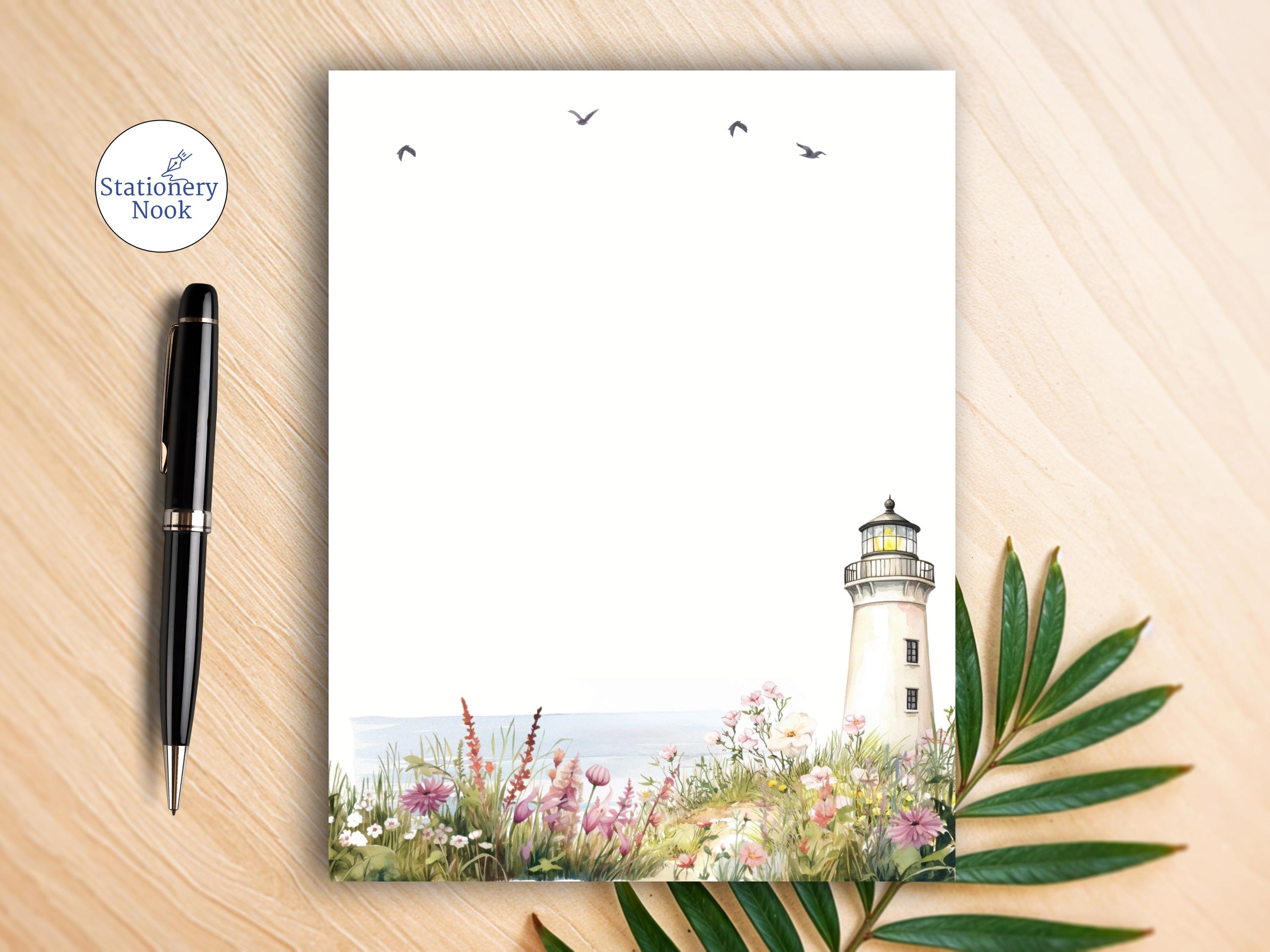 Writing Paper, Coastal Lighthouse, Beach Stationery, Lined & Unlined ...