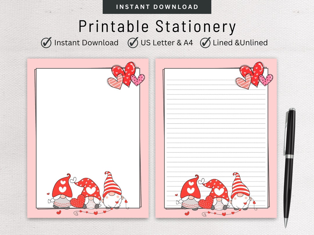 Valentine's Day Stationery Cute Gnomes Letter Writing Set Digital Note ...