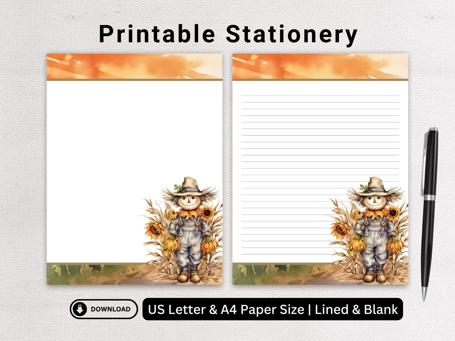 Stationery Set, Cute Scarecrow, Letter Writing Set, Watercolor Design ...