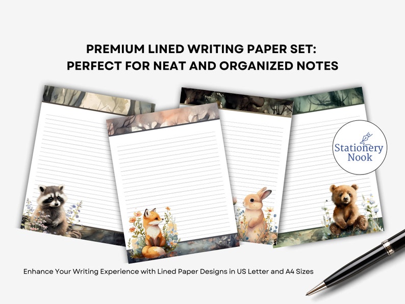 Woodland Animals Bundle, Letter Writing Paper, Printable Stationery, A4 ...