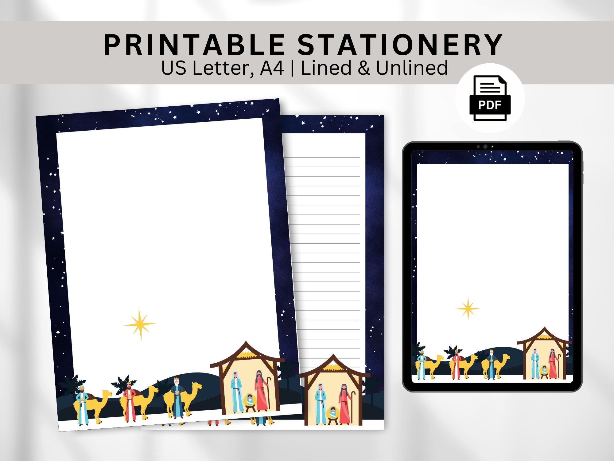 Nativity Scene Stationery , Letter Writing, Lined & Unlined Note Paper ...