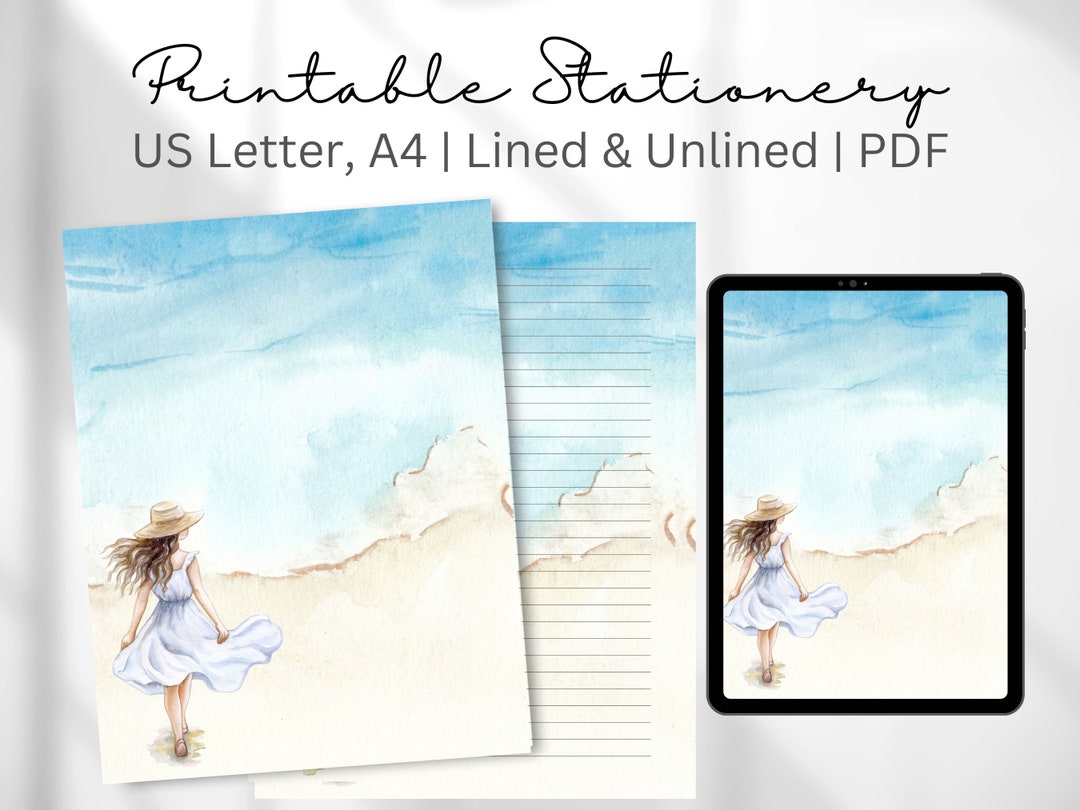 Beach Girl Stationery Letter Writing Paper Lined & Unlined - Etsy