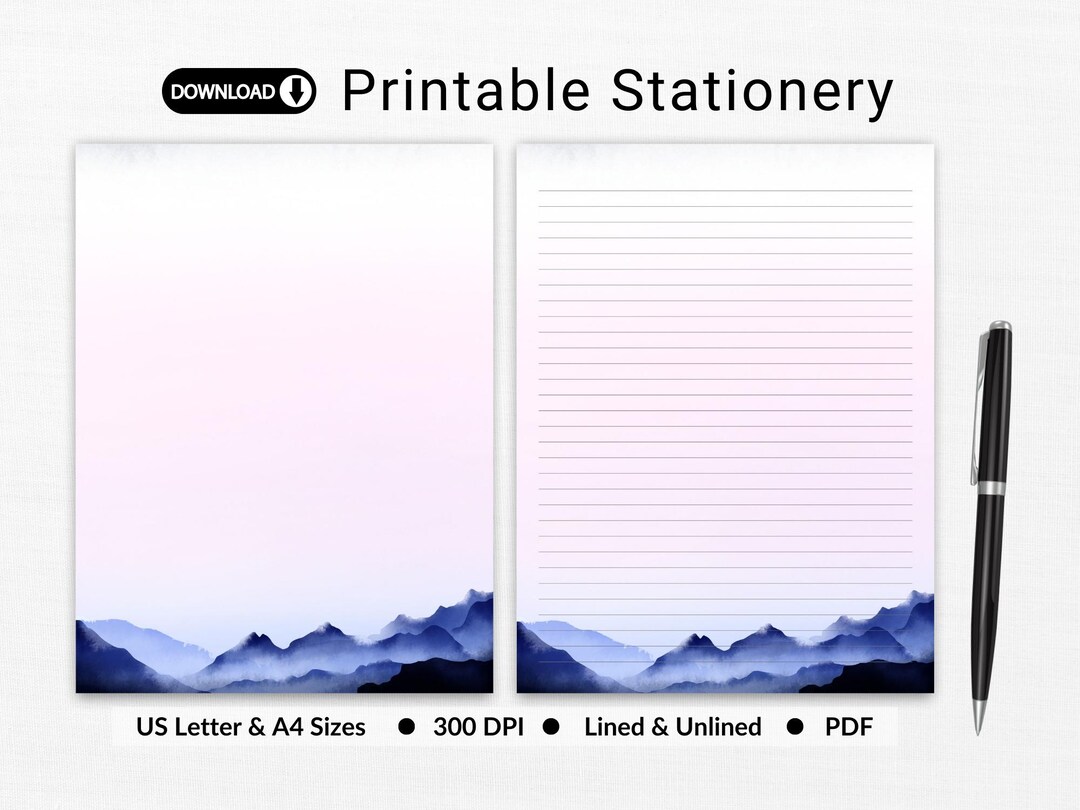 Stationery Set, Mountain Serene, Letter Writing Set, Watercolor Design ...