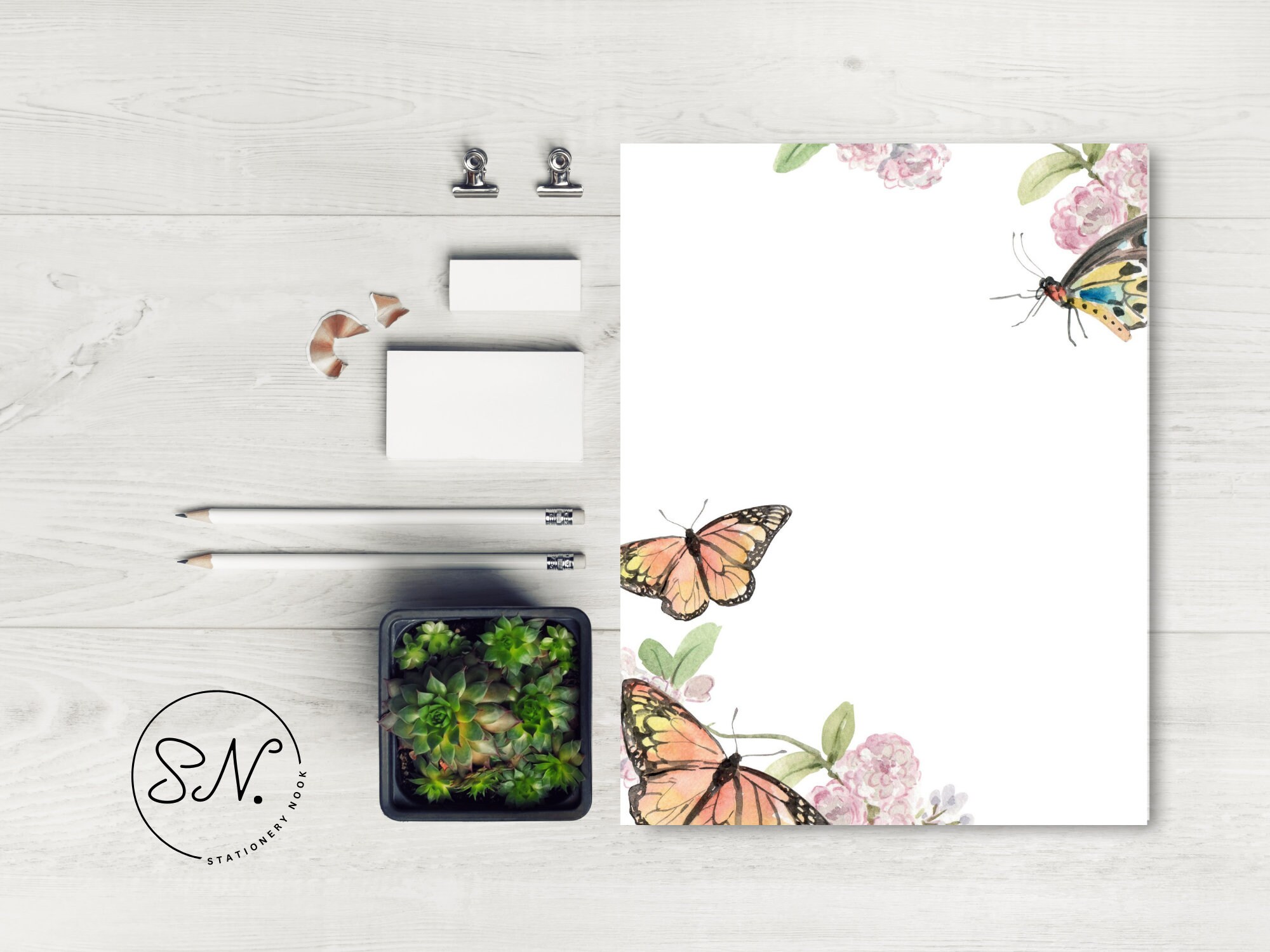Stationery Printable Butterfly Watercolor Letter Writing Set Digital ...