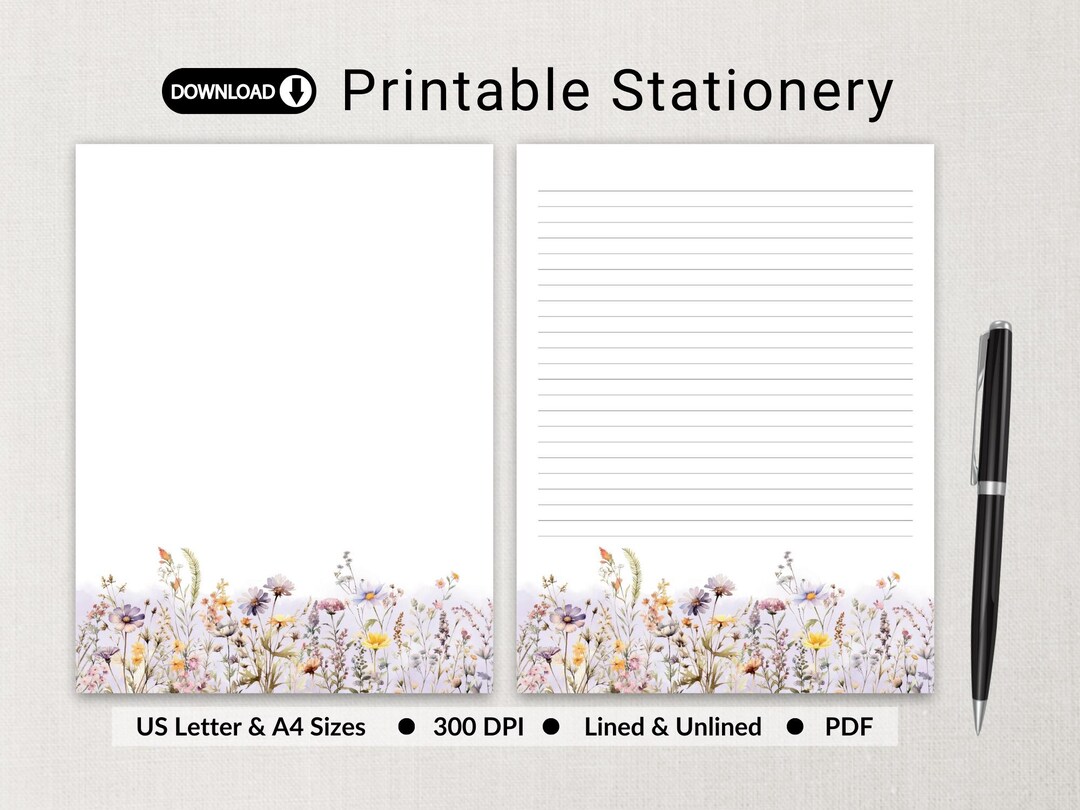 Wildflower Meadow, Letter Writing Paper, Printable Floral Stationery ...