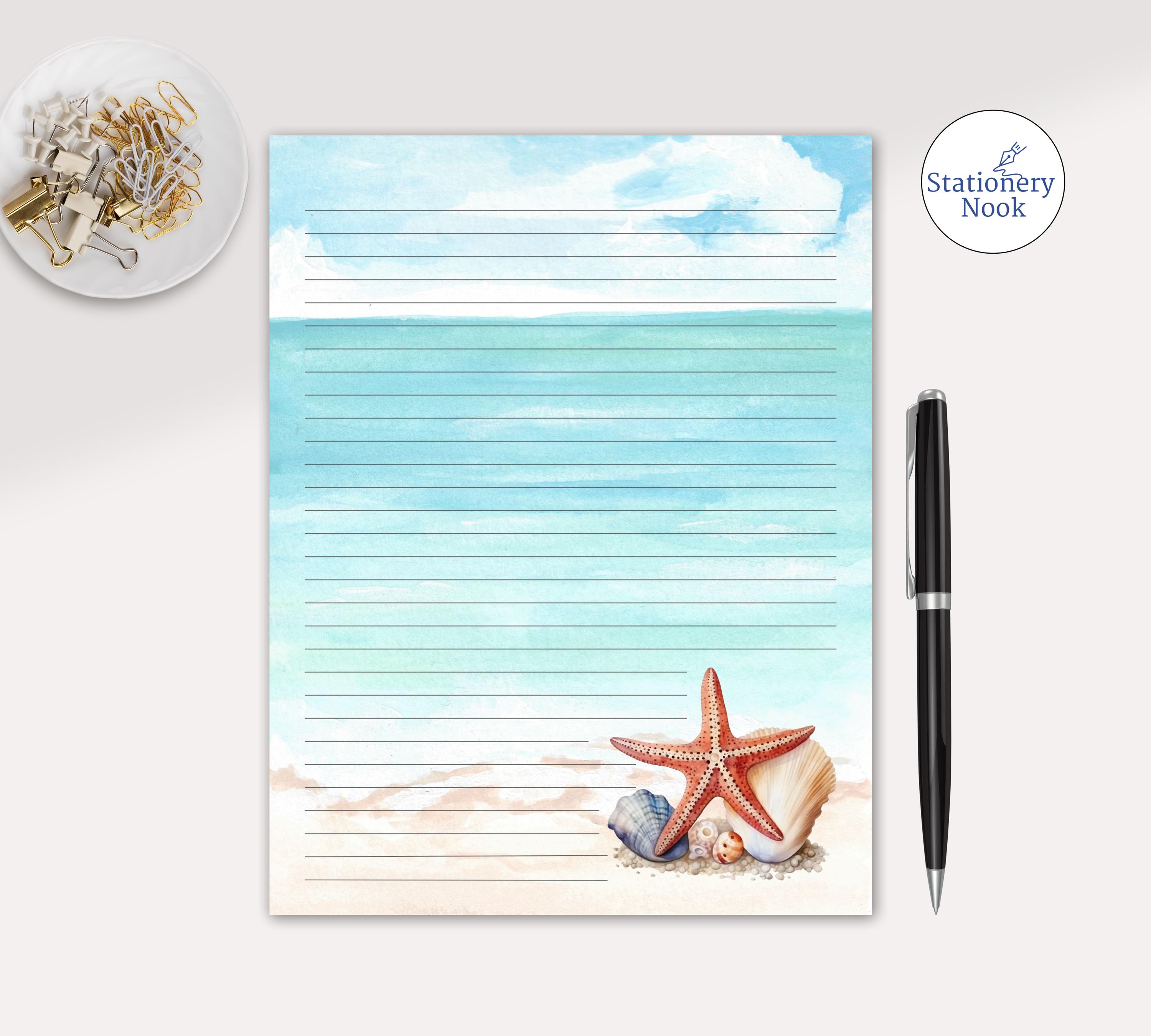 Sea and Sand, Letter Writing Paper, Tropical Beach Printable Stationery ...