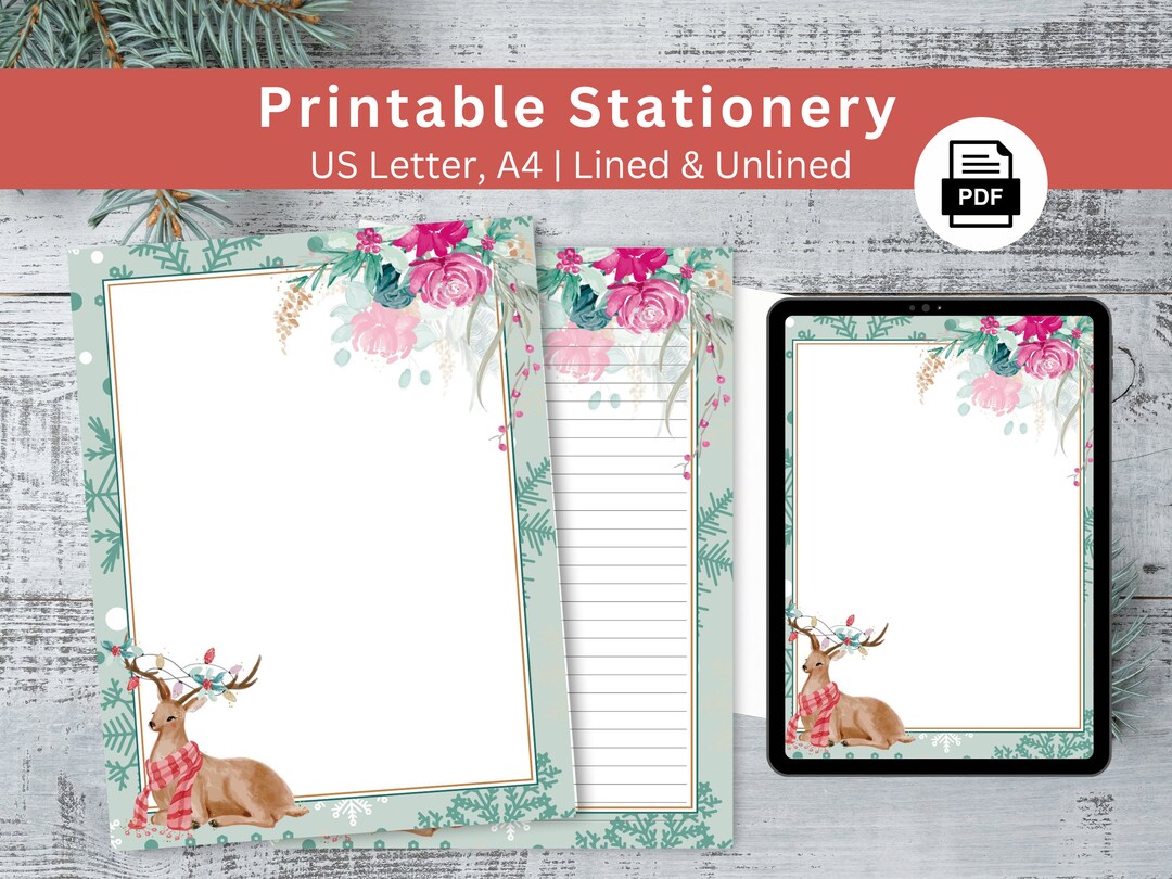 Reindeer Stationery Printable Letter Writing Paper Lined & - Etsy