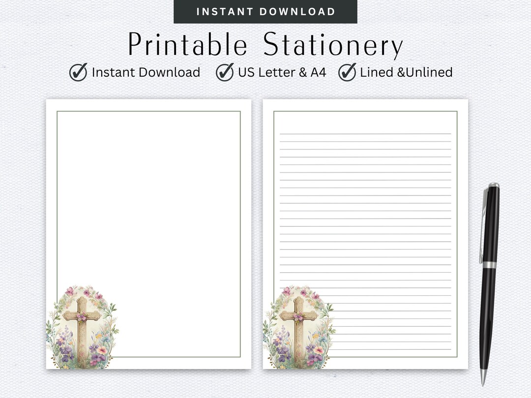 Easter Stationery, Religious Cross, Letter Writing Set, Watercolor ...