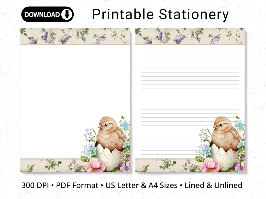 Easter Stationery, Baby Chick, Letter Writing Set, Lined & Unlined Note ...