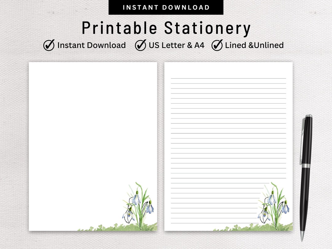 Stationery Set, Snowdrop Bouquet, Letter Writing Paper, Digital Note ...