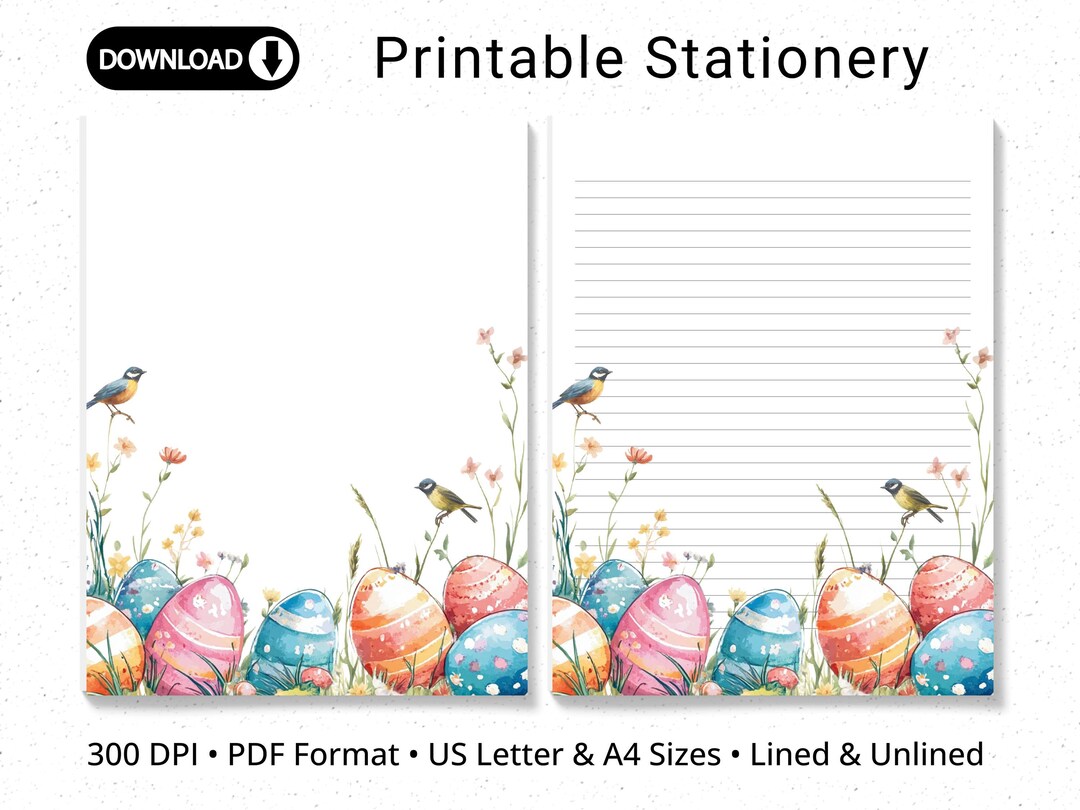 Easter Stationery, Easter Eggs, Letter Writing Set, Lined & Unlined ...
