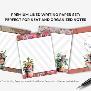 Stationery Set, Cute Cats, Letter Writing Paper, Watercolor Design ...