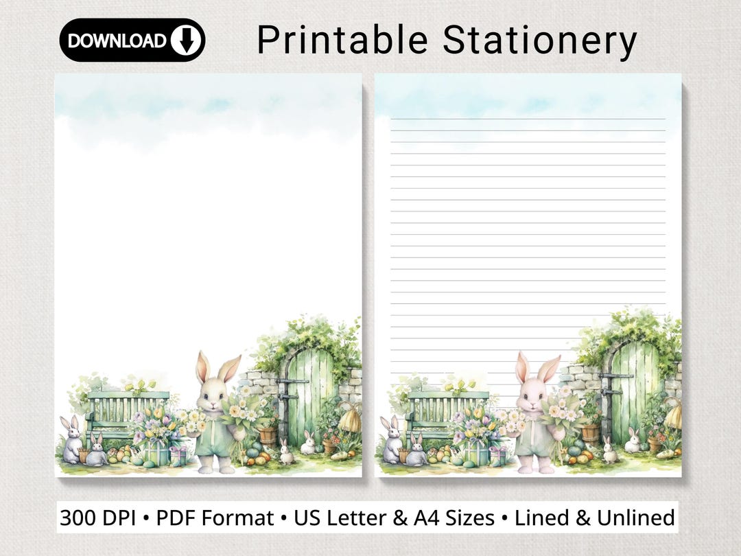 Easter Stationery, Bunny Garden, Letter Writing Set, Lined & Unlined ...