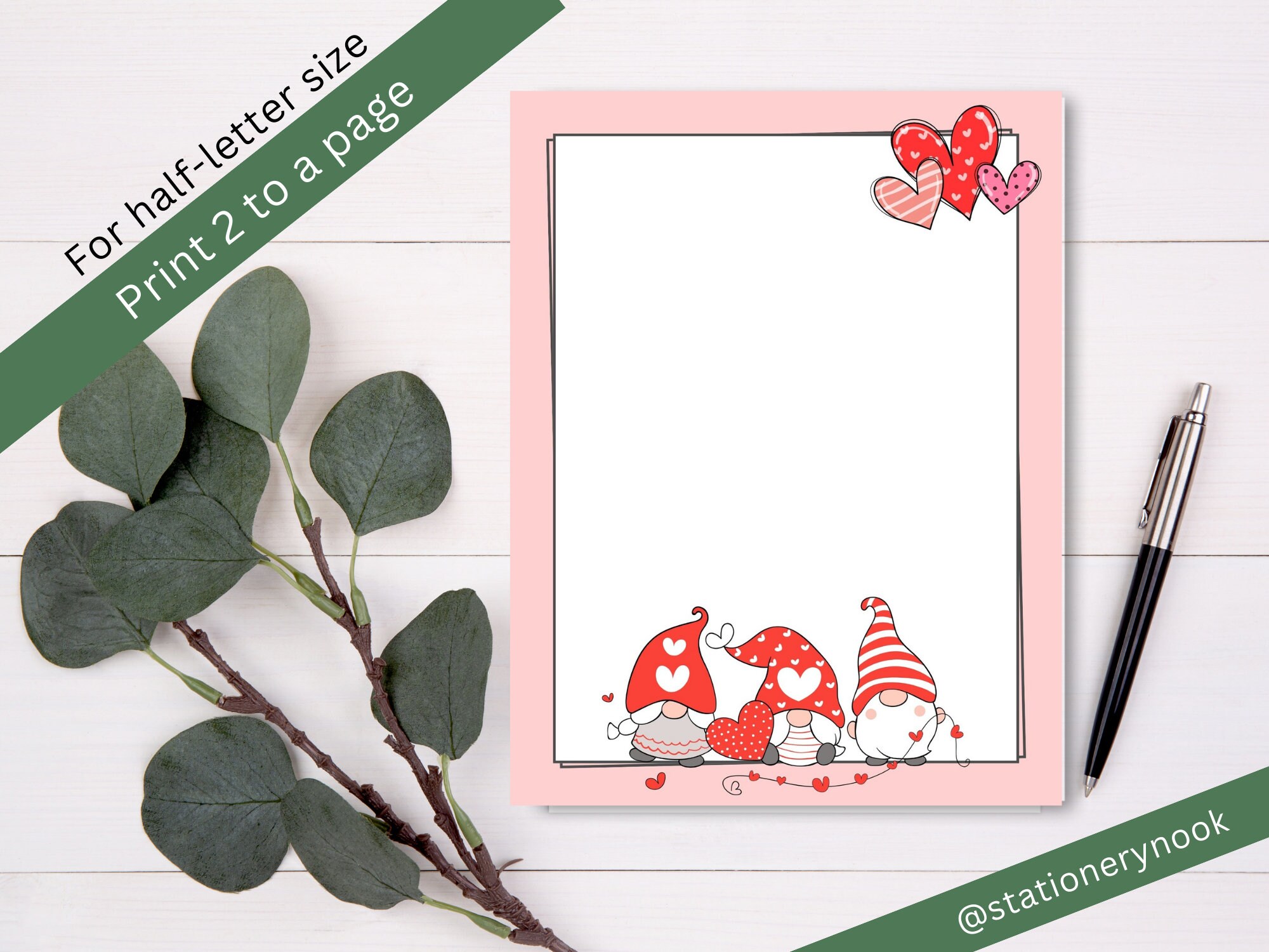 Cute Gnome Valentine Stationery, Letter Writing, Lined and Unlined Note ...