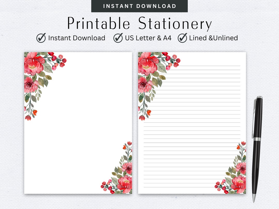 Stationery Set, Red Floral, Letter Writing Set, Digital Note Taking ...