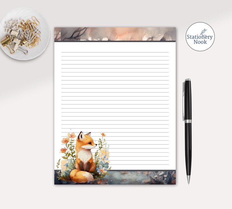 Cute Fox, Letter Writing Paper, Printable Animal Stationery, A4 & US ...