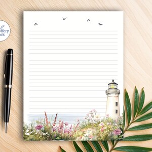 Writing Paper, Coastal Lighthouse, Beach Stationery, Lined & Unlined ...
