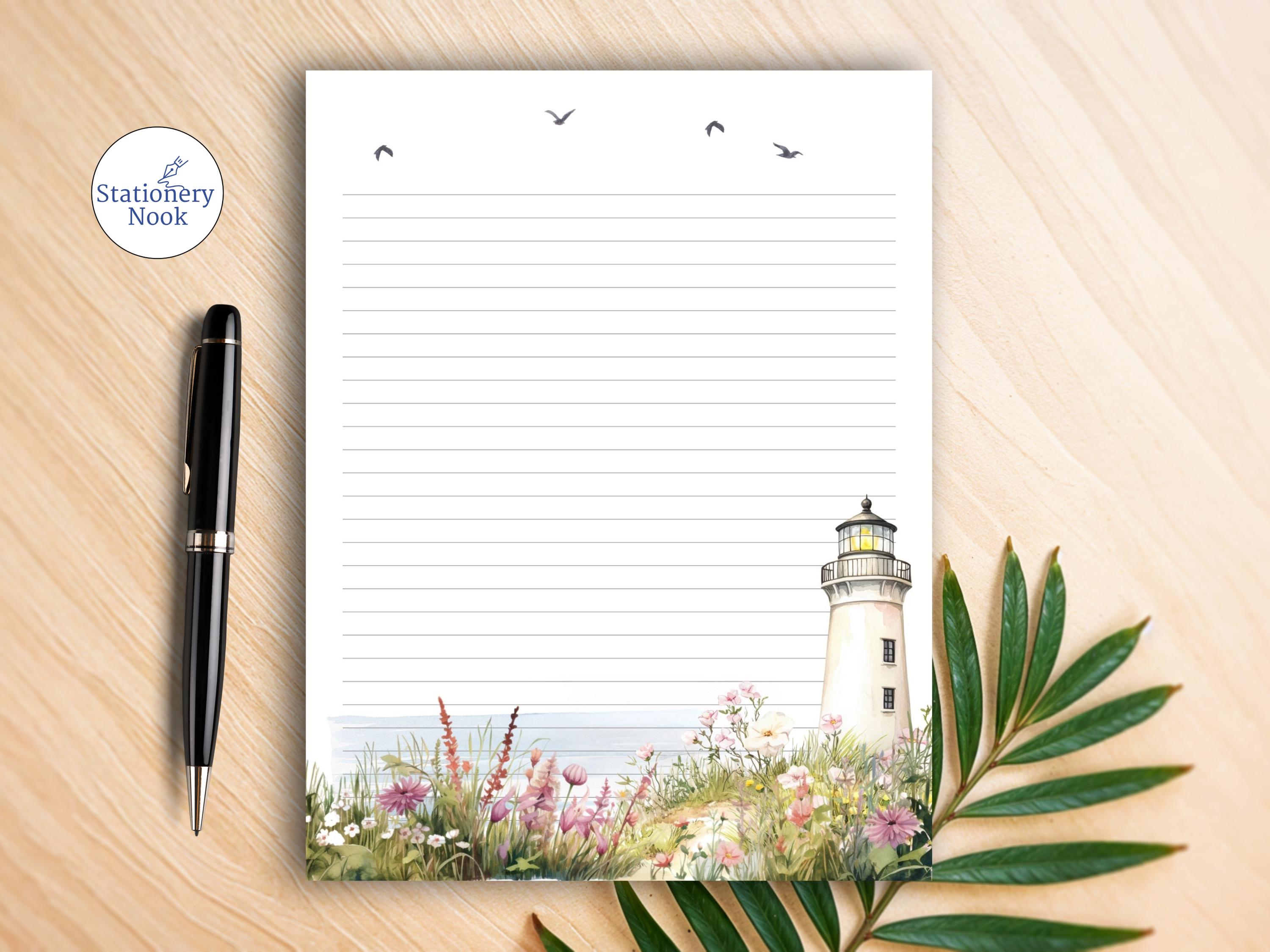 Writing Paper, Coastal Lighthouse, Beach Stationery, Lined & Unlined ...