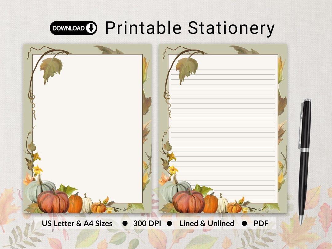 Stationery Set, Pumpkin Harvest, Letter Writing Set, Watercolor Design ...