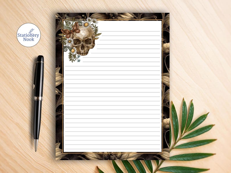 Writing Paper, Gothic Skull, Dark Fantasy Stationery, Lined & Unlined ...