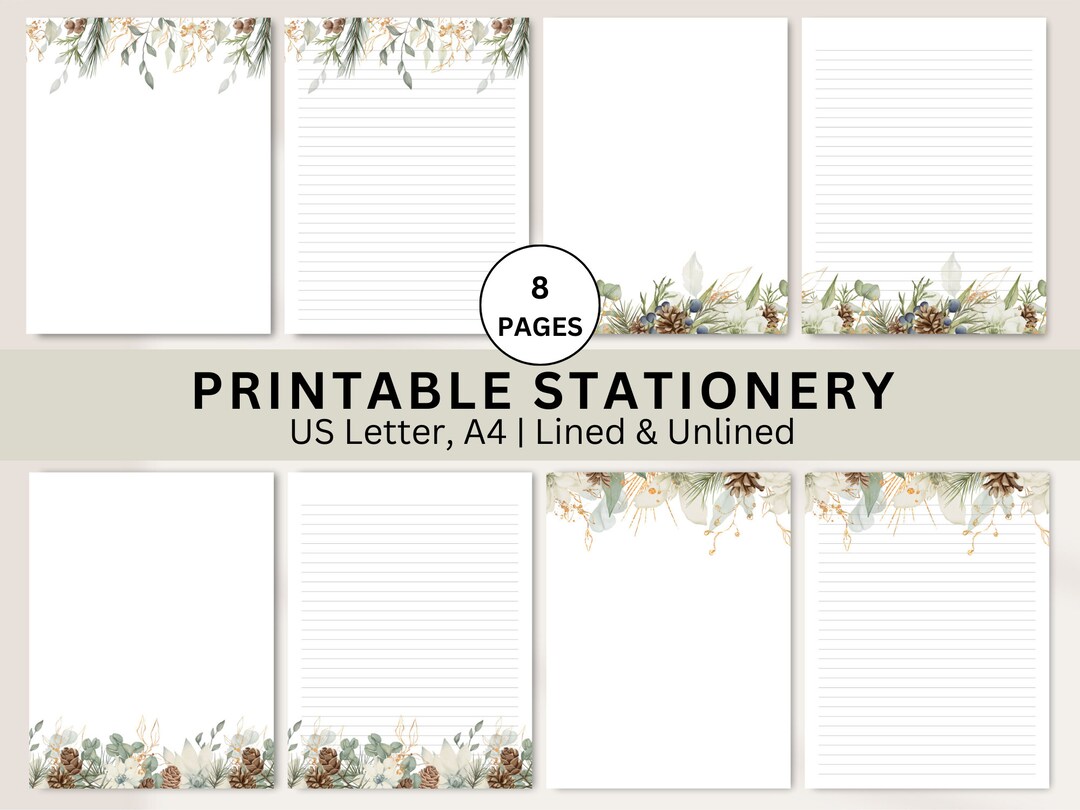 Winter Floral Stationery Bundle, Letter Writing, Lined & Unlined Note ...