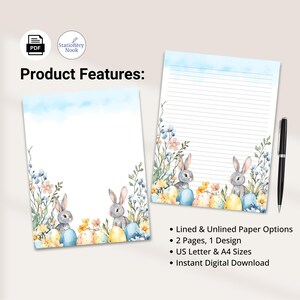 Easter Stationery, Easter Bunnies, Letter Writing Set, Lined & Unlined ...